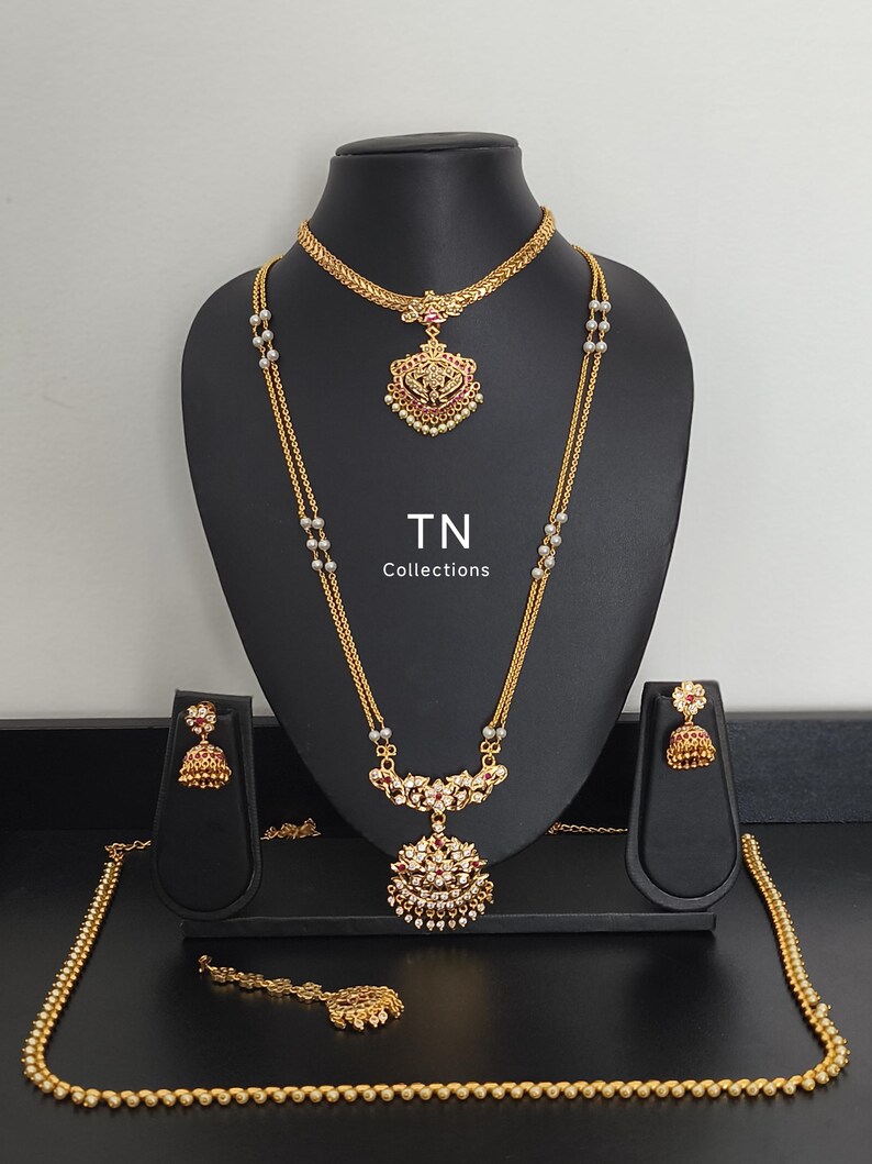 Micro Gold Plated South Indian Bridal Jewelry Set: Pathakkam, Attiyal ...
