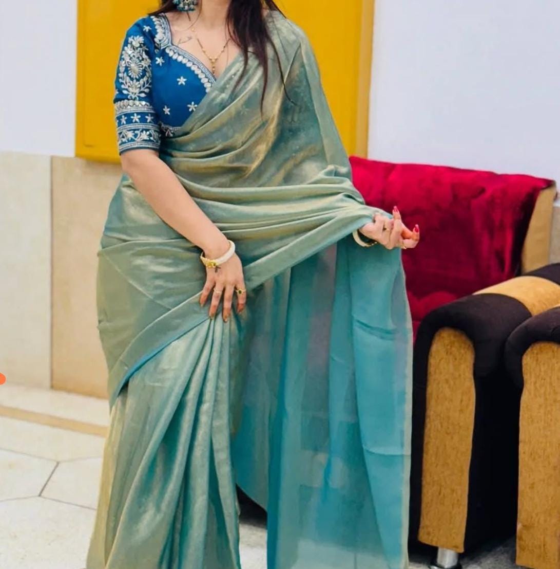 Soft and Shiny Space Silk Party Sarees With Readymade Blouse - Etsy