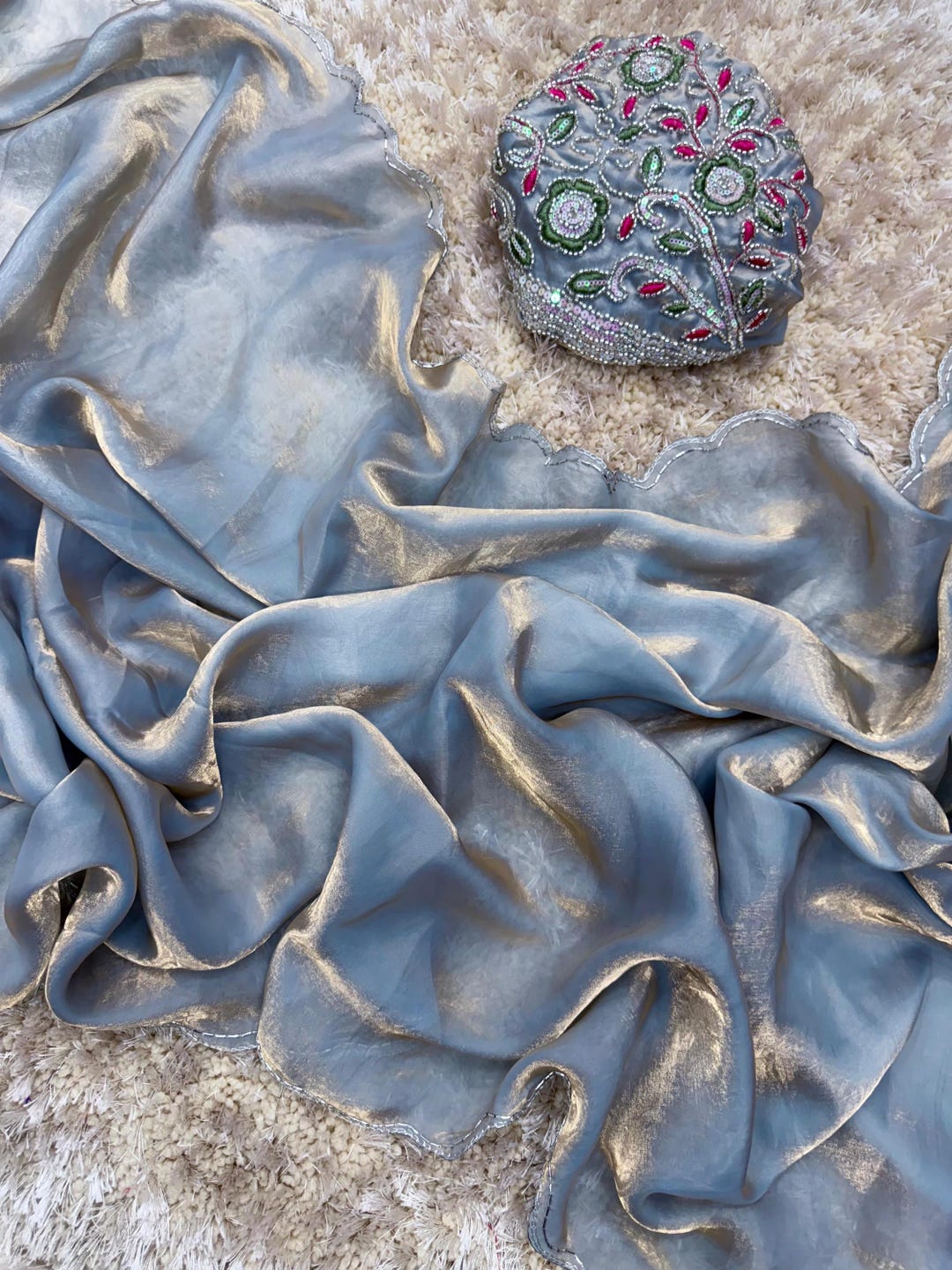 Soft and Silky Space Silk Party Sarees With Designer Blouse Material - Etsy