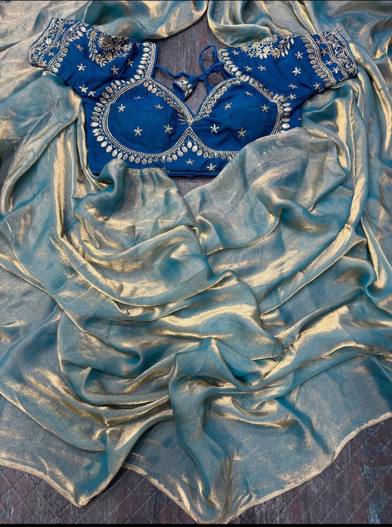 Soft and Shiny Space Silk Party Sarees With Readymade Blouse - Etsy
