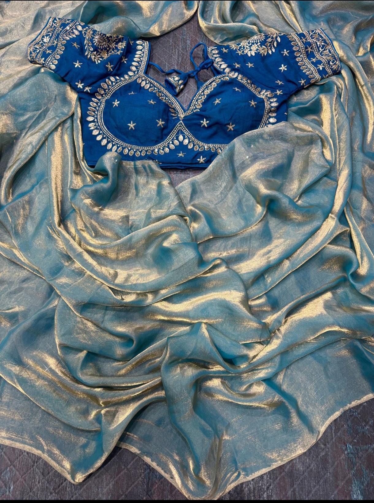 Soft and Shiny Space Silk Party Sarees With Readymade Blouse - Etsy