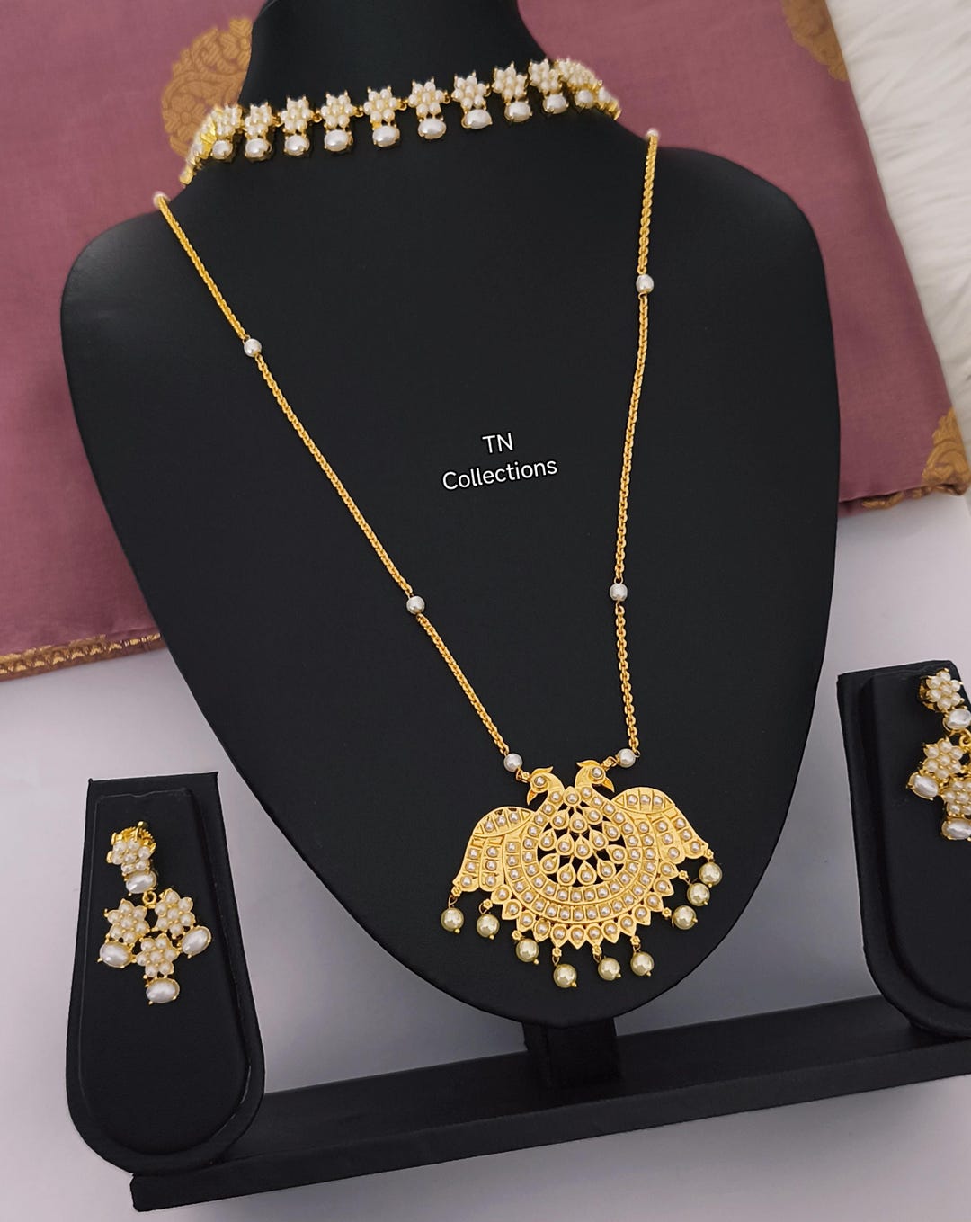 Micro Gold Plated Traditional Shell Pearl Semi Bridal Set Attiyal ...