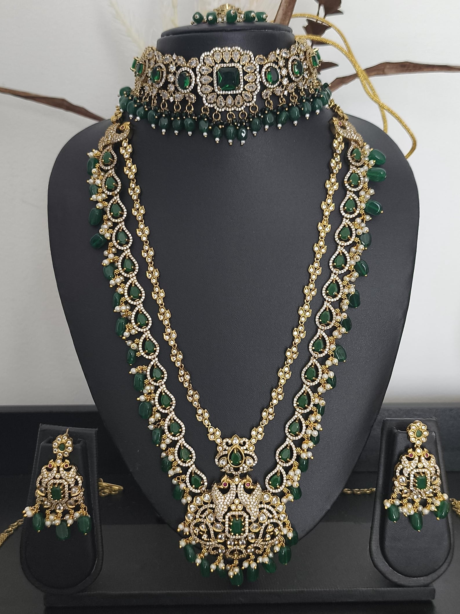 Emerald Green Victorian Style Semi Bridal Set /indian Wedding Jewelry ...