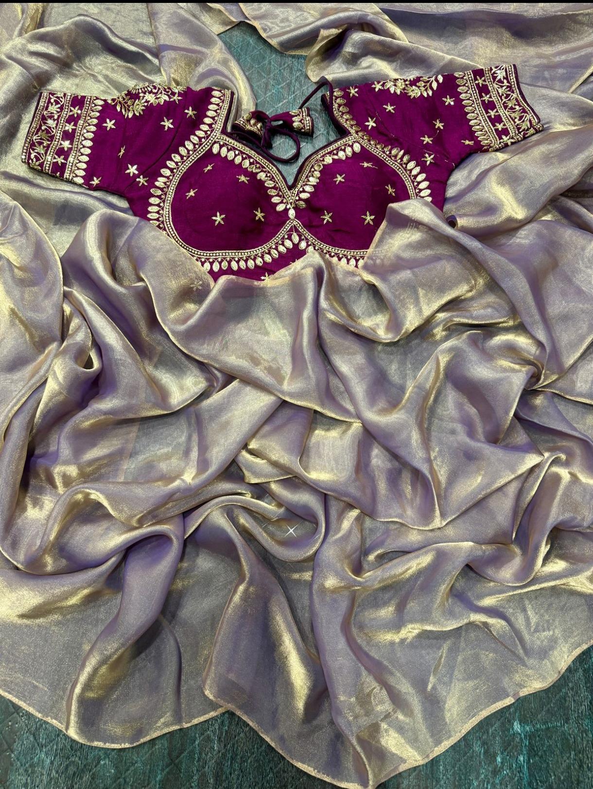 Soft and Shiny Space Silk Party Sarees With Readymade Blouse - Etsy