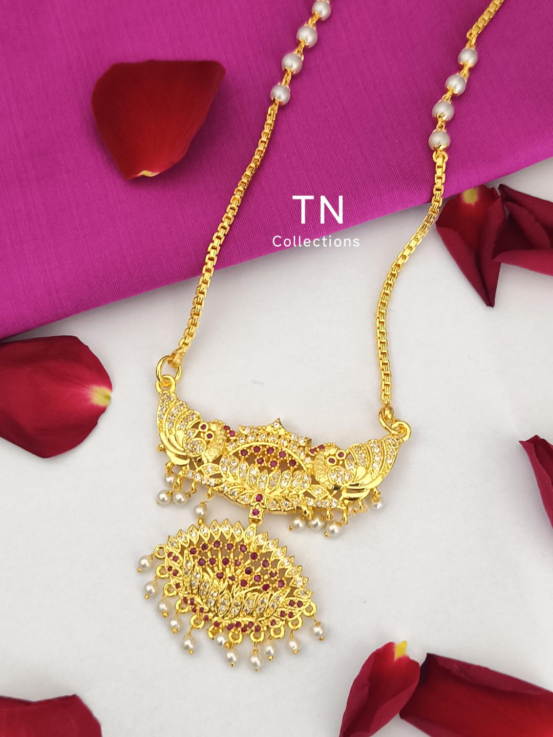 Micro Gold Plated Traditional Allipoo Pathakkam With Pearl Chain Tamil ...