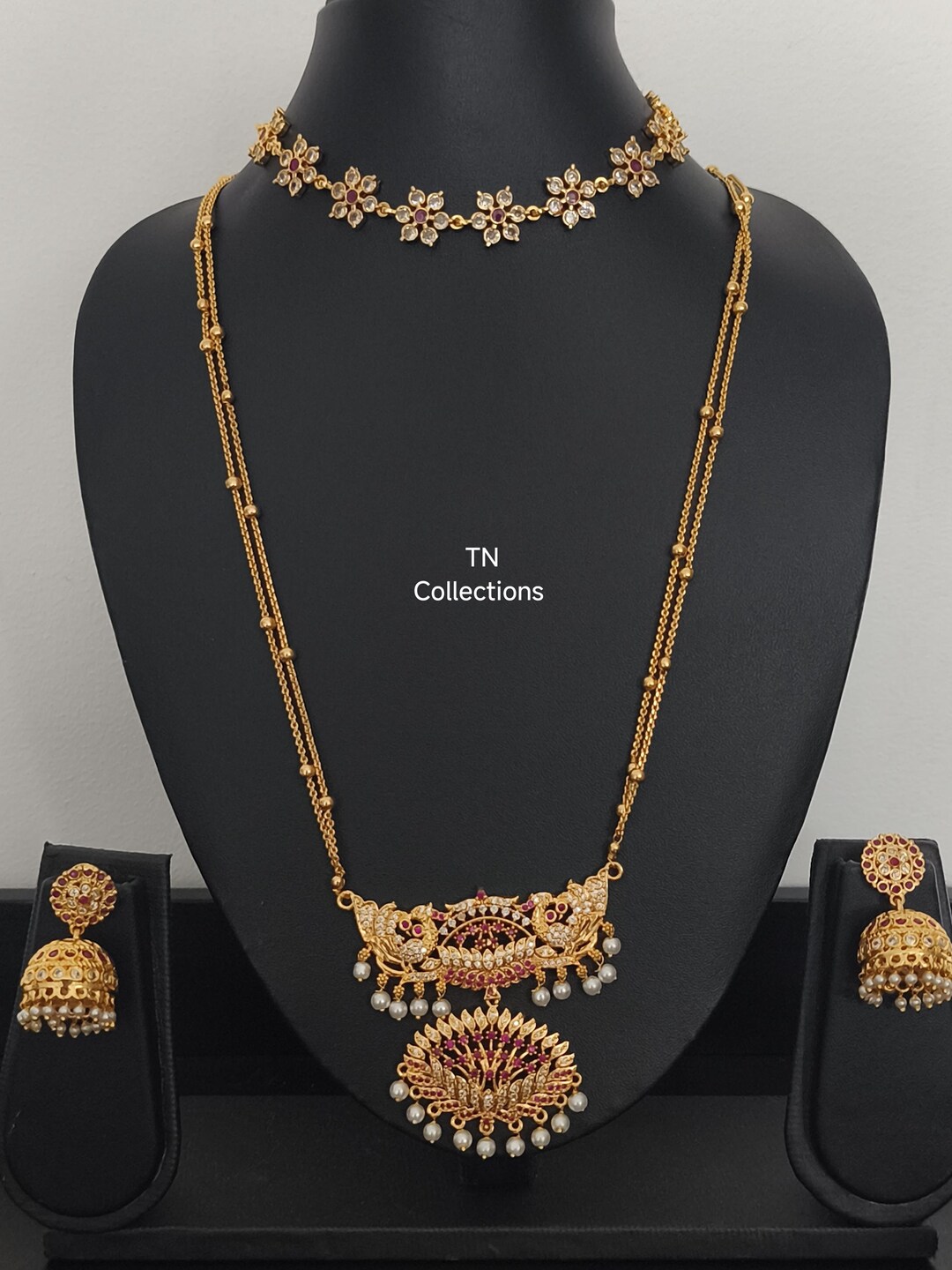 Gold Plated Indian Bridal Jewelry Set: Pathakkam Necklace, Choker ...