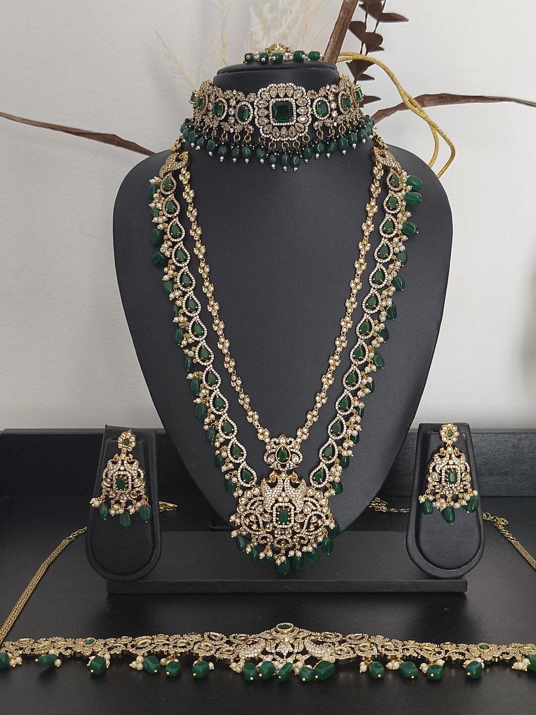 Emerald Green Victorian Style Semi Bridal Set /indian Wedding Jewelry ...