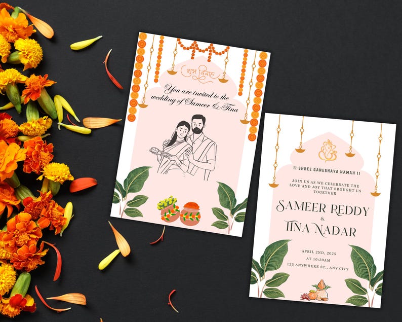 South Indian Wedding Invitation, Tamil Wedding Card, Telugu Wedding Invite, Digital Hindu ...