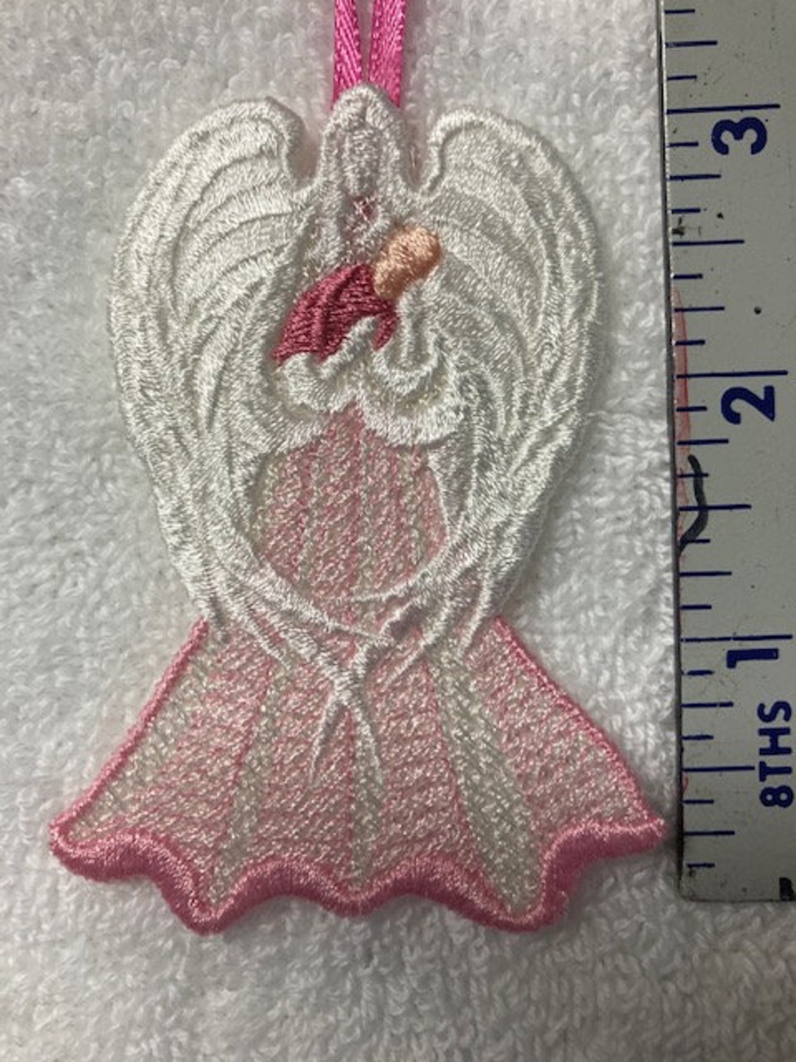 Handmade Freestanding Lace Machine Embroidery Angel Holding Baby Girl ...