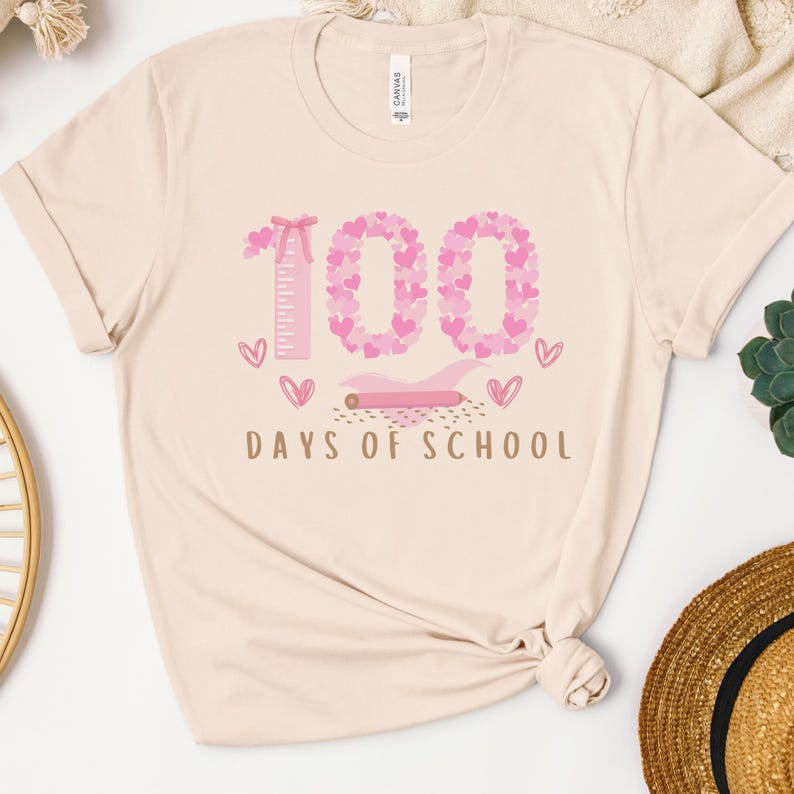 100 Days of School Pink Hearts PNG: Sublimation Design (digital ...
