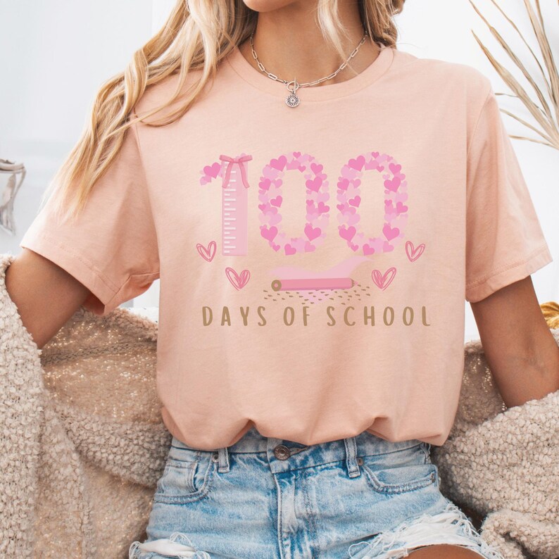 100 Days of School Pink Hearts PNG: Sublimation Design (digital ...
