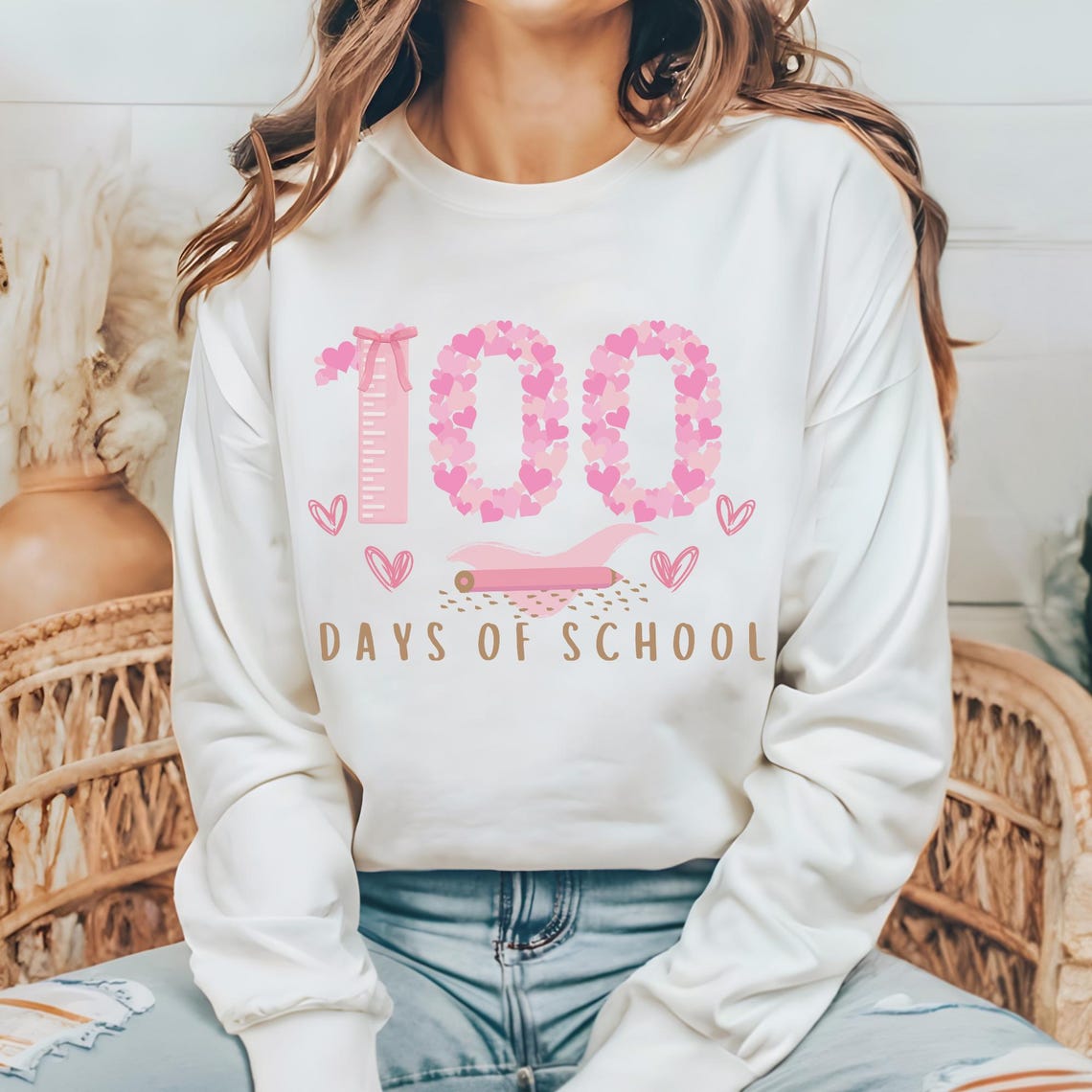 100 Days of School Pink Hearts PNG: Sublimation Design (digital ...