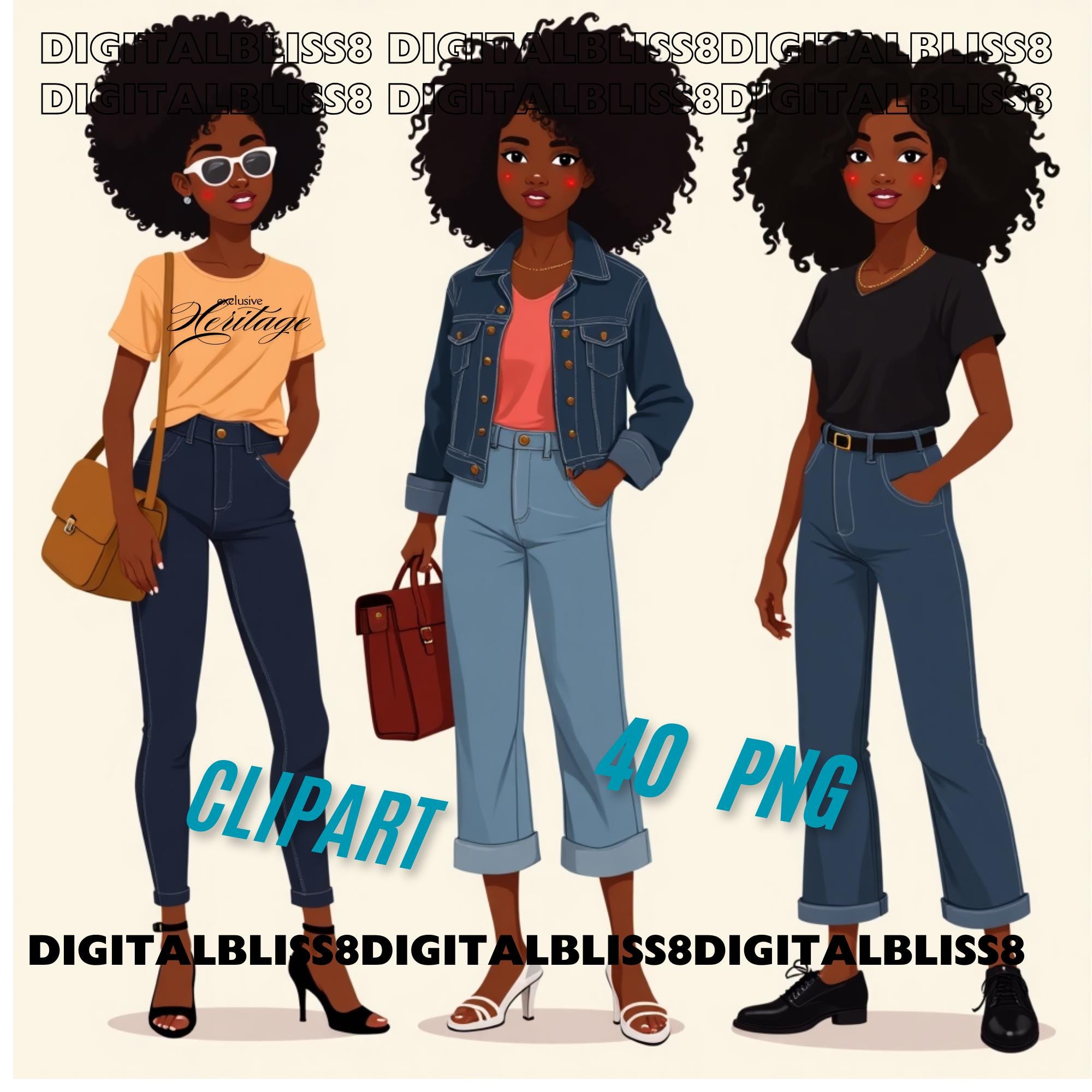 PNG Black Girl Clipart Bundle, Fashionable Girl Graphics,afro Girl ...