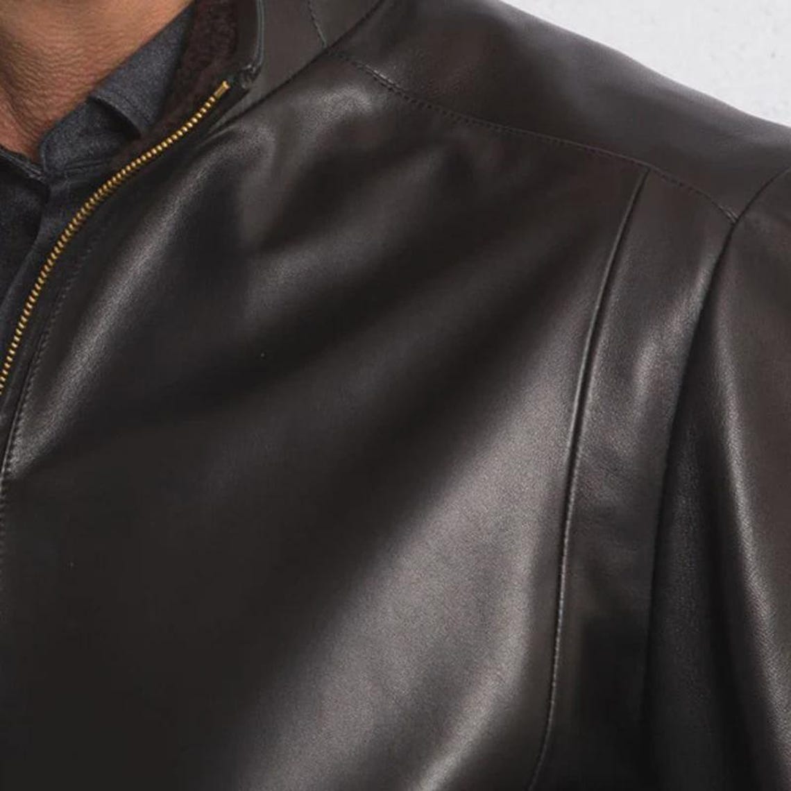 Handmade Calfskin Leather Jacket: Men's British Style Stand Collar Coat ...