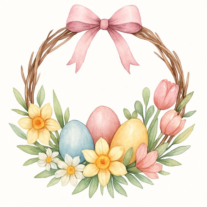 Easter Watercolor Clipart Set – 8 PNG – Bunny, Chick, Basket, Flowers ...