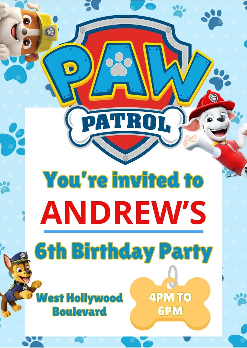 Paw Patrol Birthday Party Invitation - Etsy