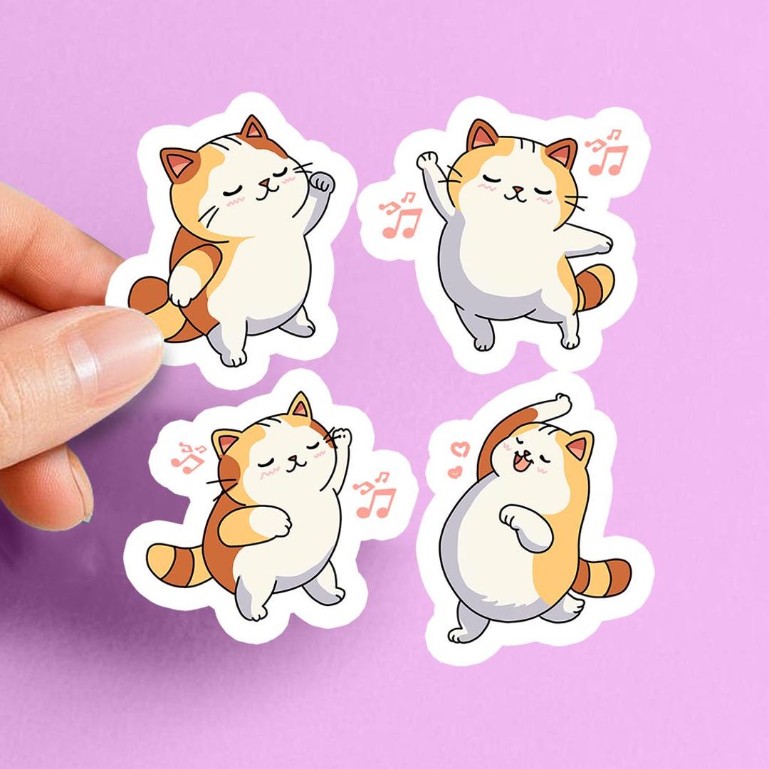 Chubby Dancing Cat Stickers - Fun Vinyl Decals for Laptops, Water ...