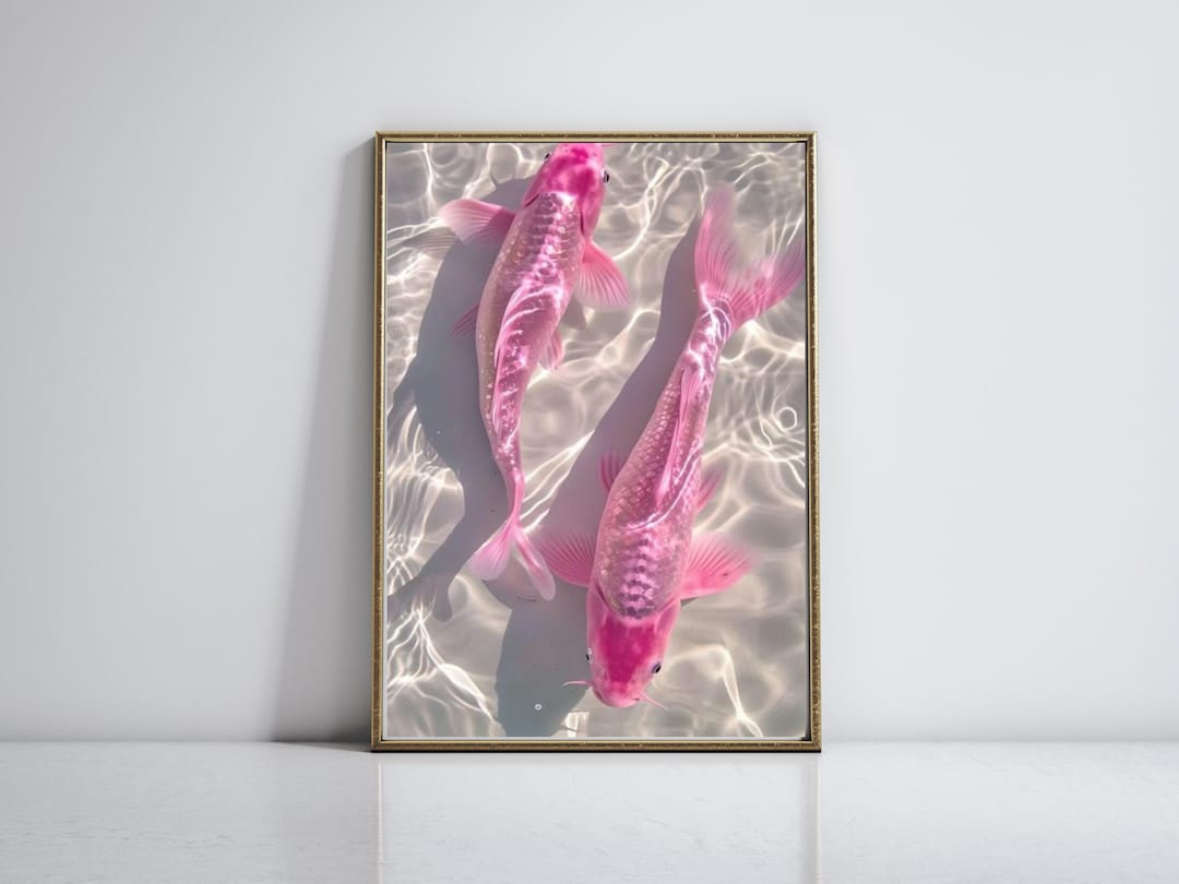Pink Koi Fish Wall Art, Soft Aesthetic Water Print, Digital Zen Fish ...