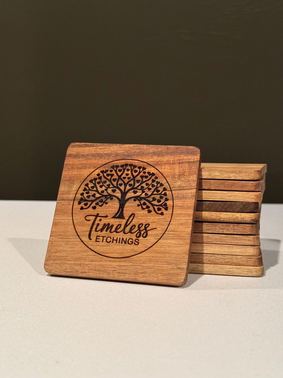 Custom Engraved Acacia Wood Coasters - Personalized Drink Coasters ...