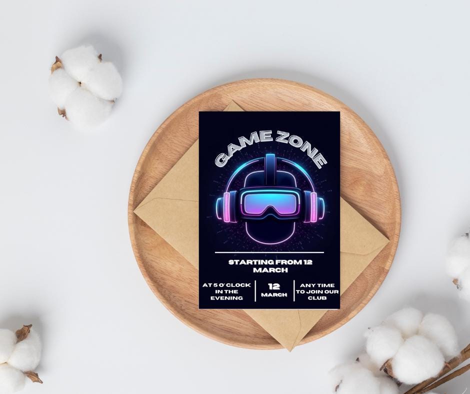 Editable Game Zone Invitation Card Party Invite Instant Download Custom ...