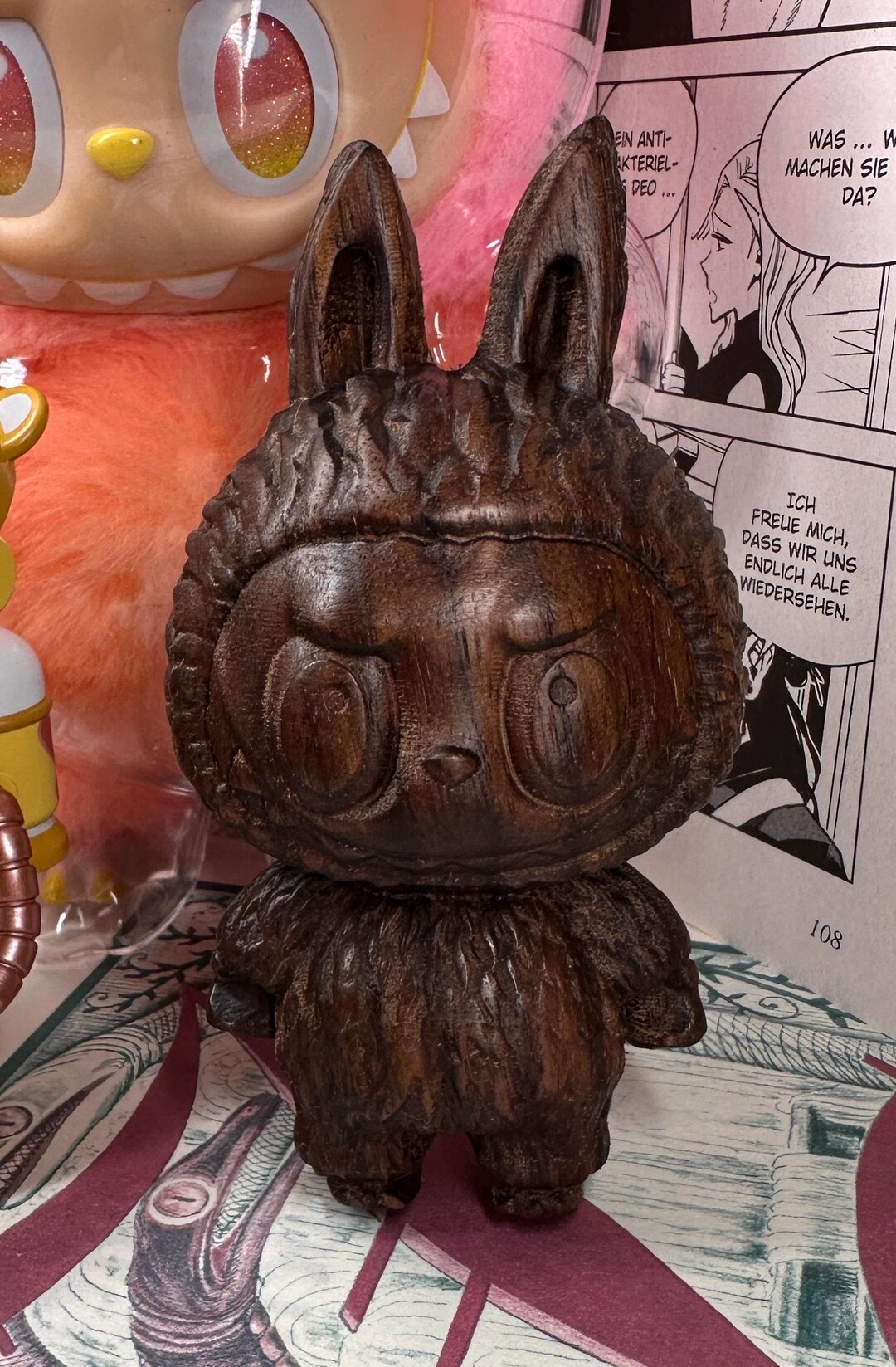 Labubu Zimomo Popmart Wood Carving / Wood Carving / Collectible Figure ...