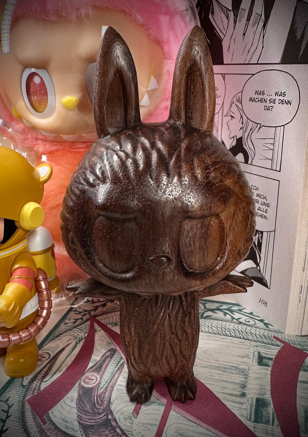 Labubu Zimomo Popmart Wood Carving / Wood Carving / Collectible Figure ...