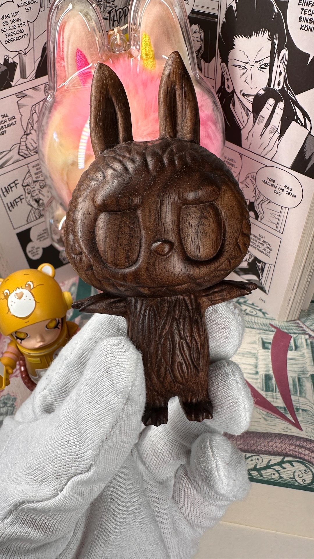Labubu Zimomo Popmart Wood Carving / Wood Carving / Collectible Figure ...