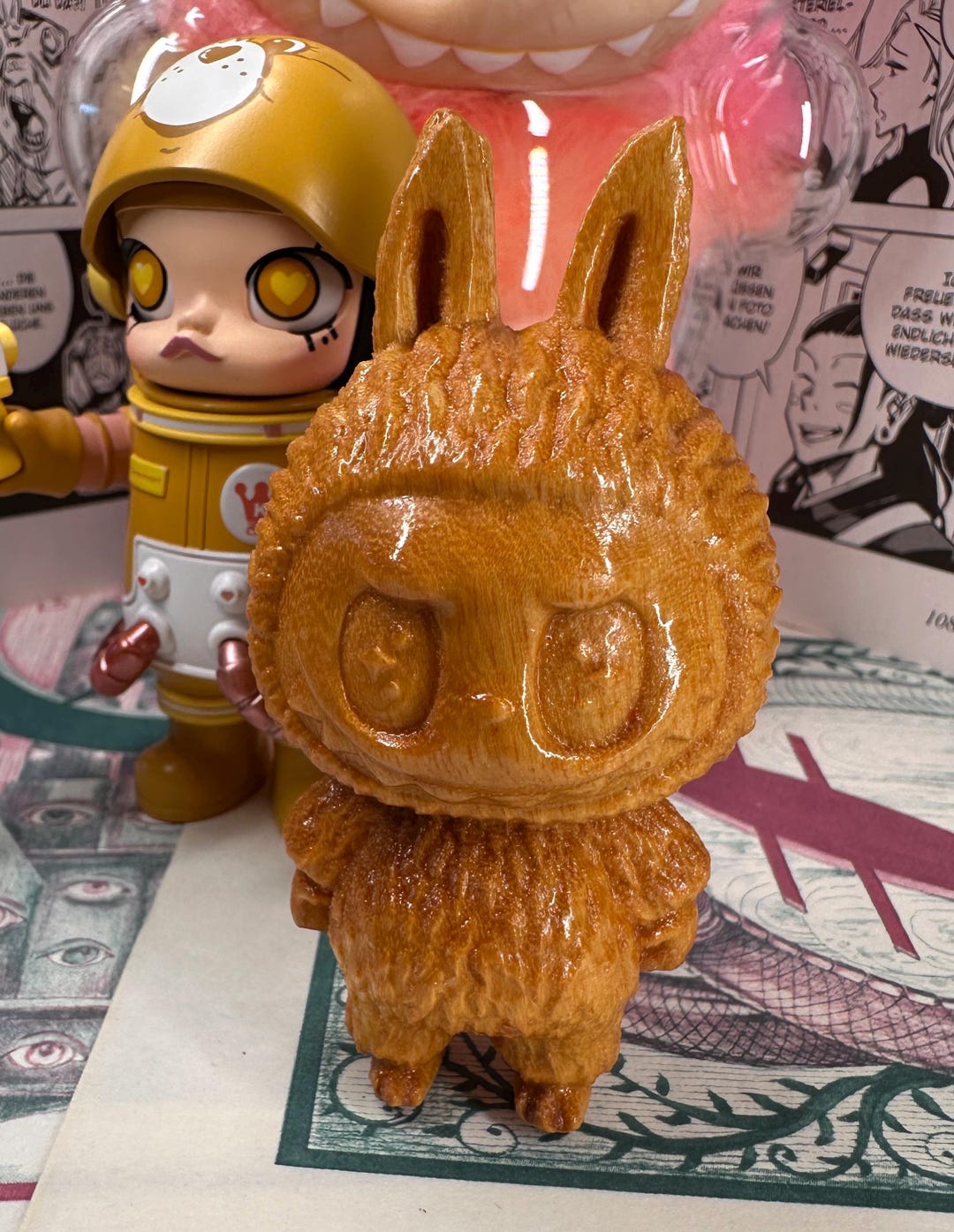 Labubu Zimomo Popmart Wood Carving / Wood Carving / Collectible Figure ...