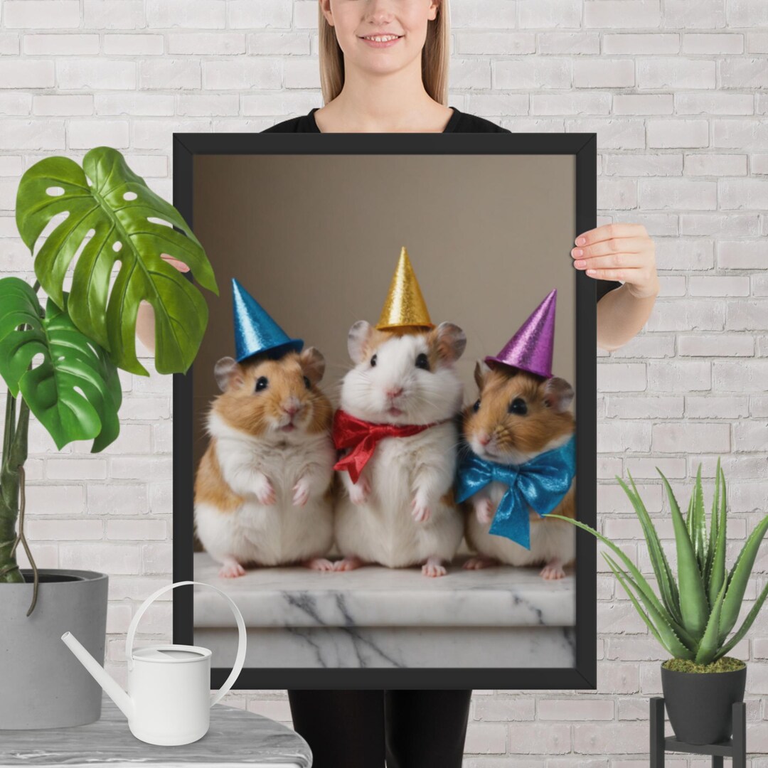 Funny Hamster Poster | Animal With Party Hat | Wall Art | Wall ...