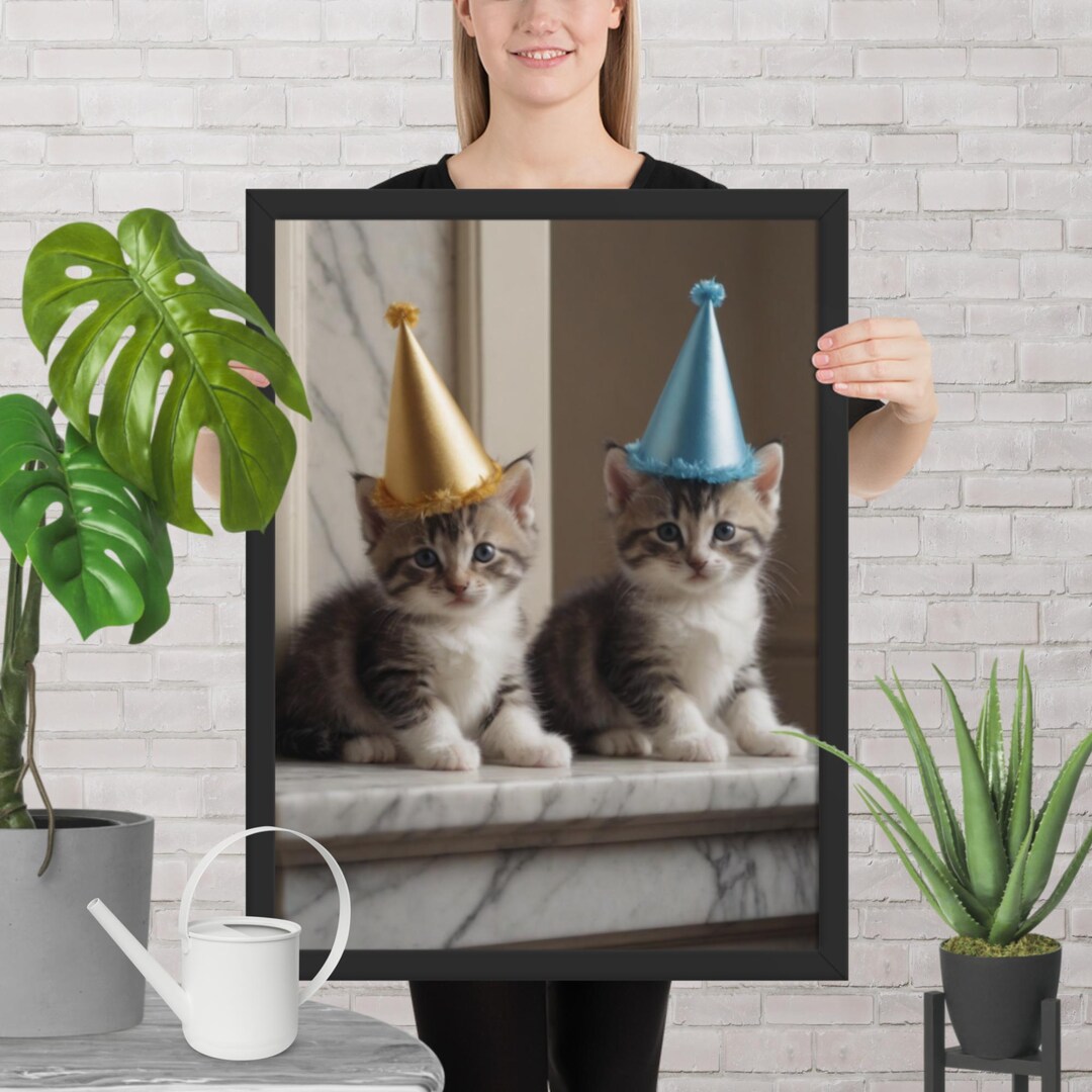 Funny Cat Poster Animal With Party Hat Wall Art Wall Decoration Gift ...