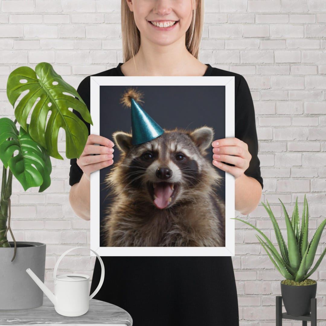Funny Raccoon Poster | Animal With Party Hat | Wall Art | Wall ...