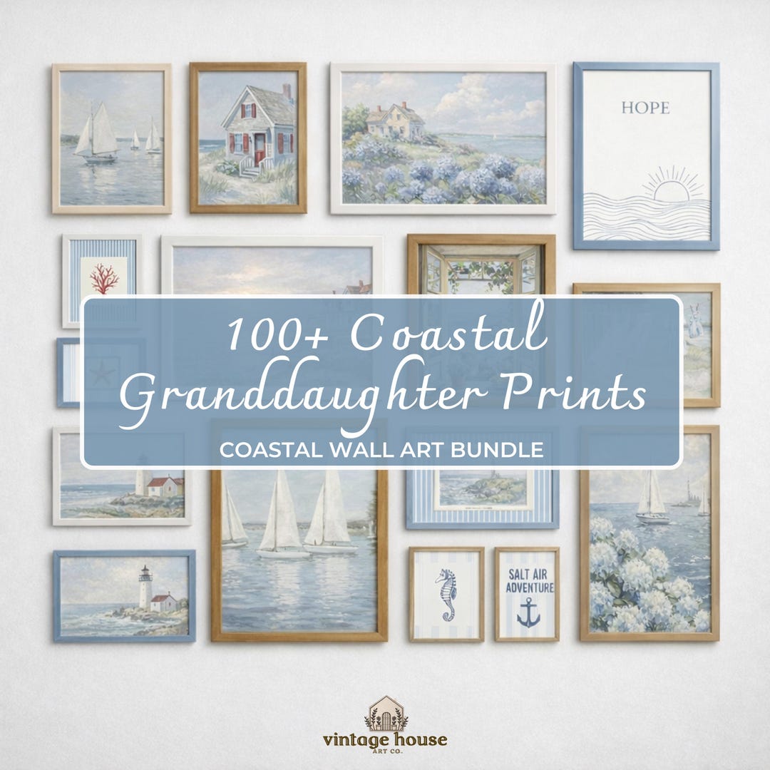 Coastal Grandmother Gallery Wall Prints, Seaside Beach House Blue Art ...