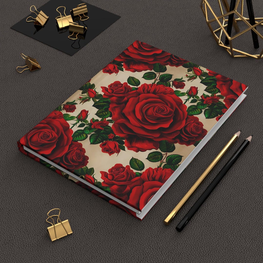 Journal Hardcover Red Roses Notebook Flower Themed Notepad Gift for Her ...