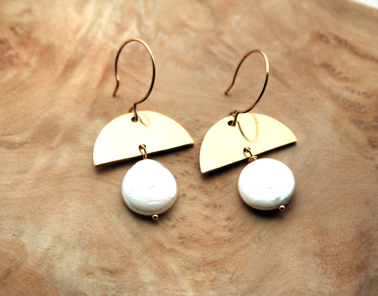 Modern Pearl Earrings June Birthstone Half Moon June - Etsy