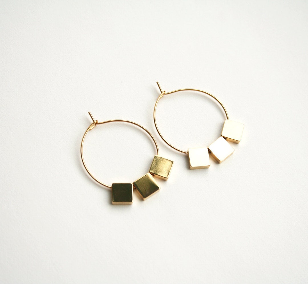 Gold Beaded Square Hoop Earrings Gold Filled Hoops, Gold Plated Square ...