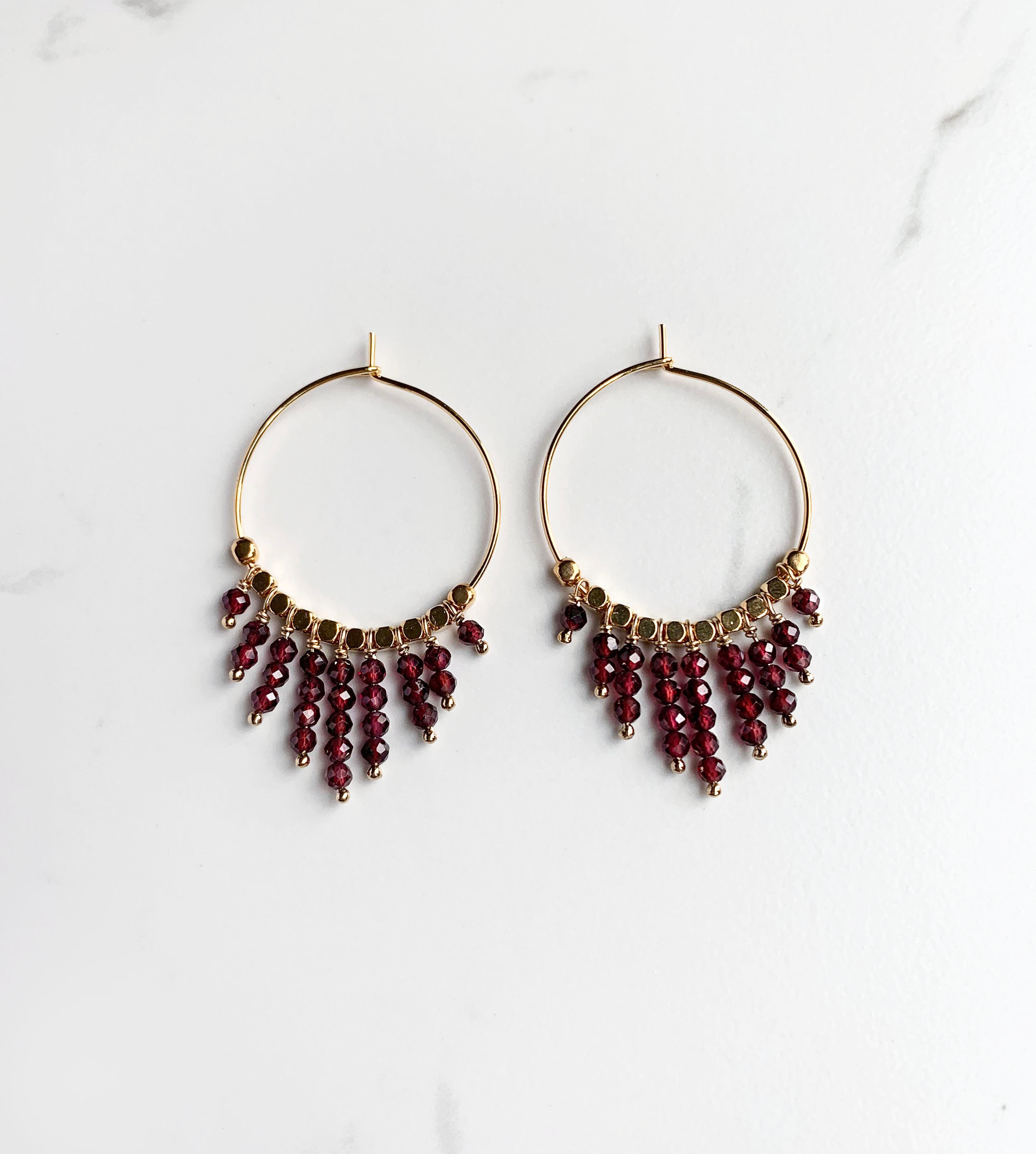 Red Bohemian Hoops, Holiday Garnet Hoop Earrings, Boho Style - Etsy