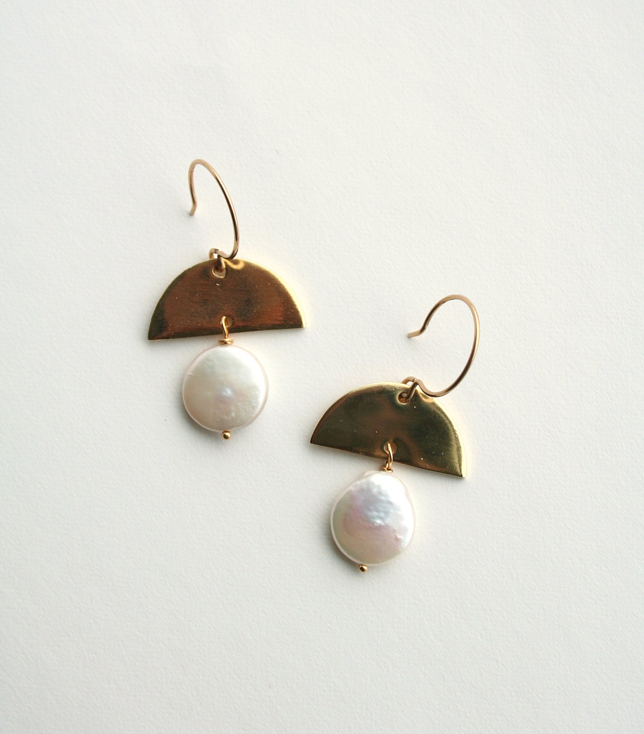 Modern Pearl Earrings, June Birthstone, Half Moon, June Birthday - Etsy