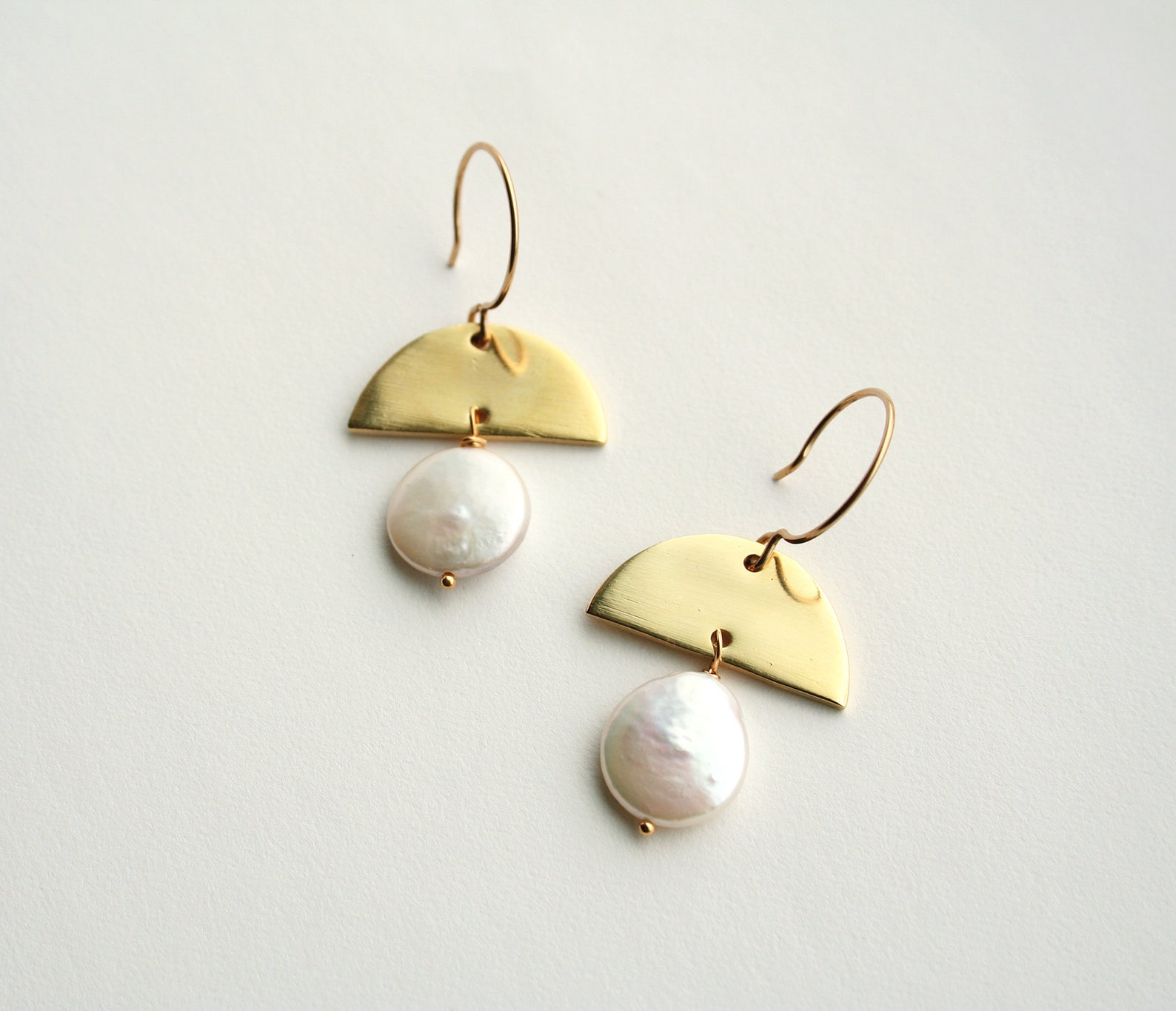 Modern Pearl Earrings, June Birthstone, Half Moon, June Birthday - Etsy