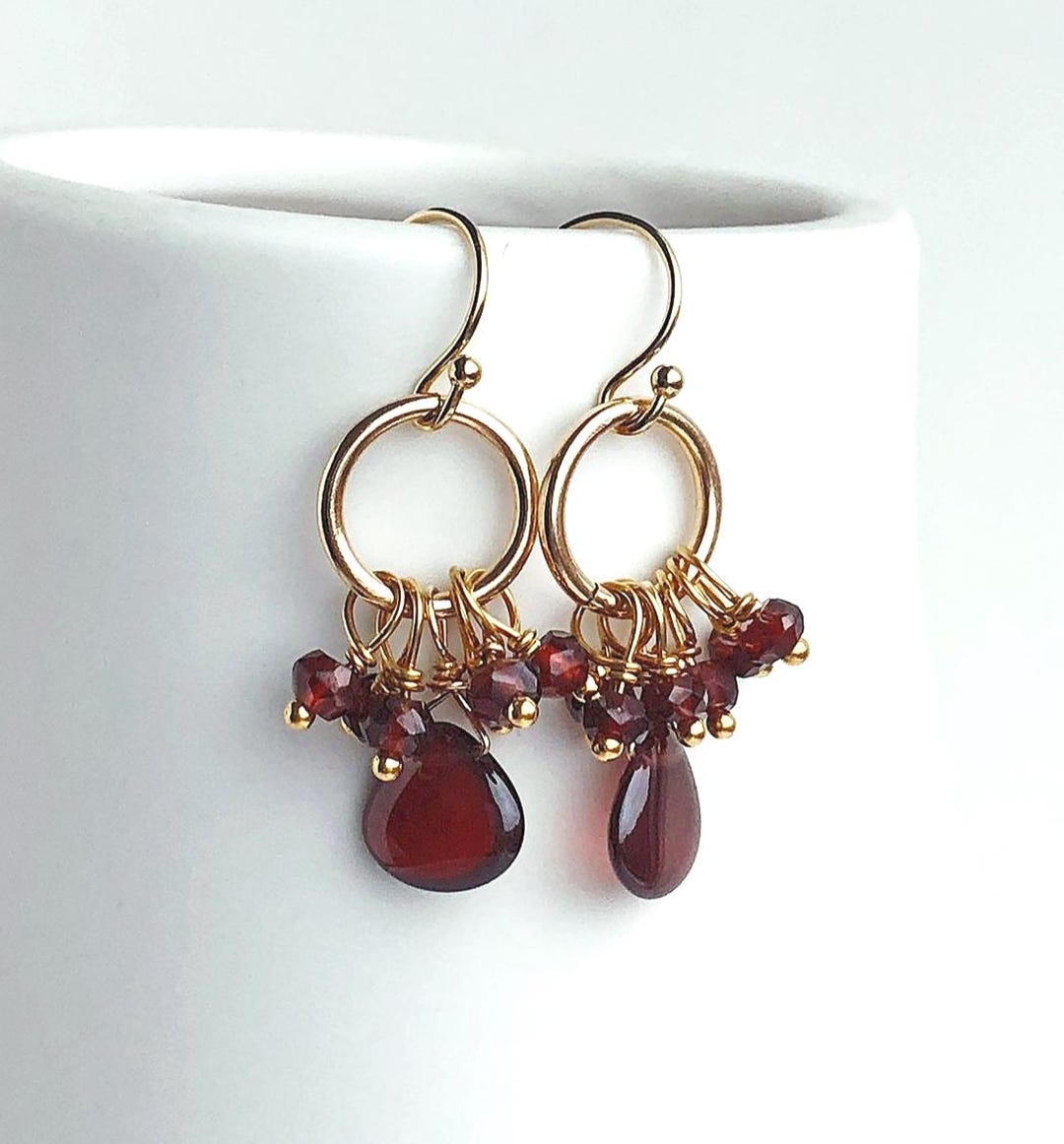Garnet Earrings, Red Drop Earrings, January Birthday, Gemstone Jewelry ...