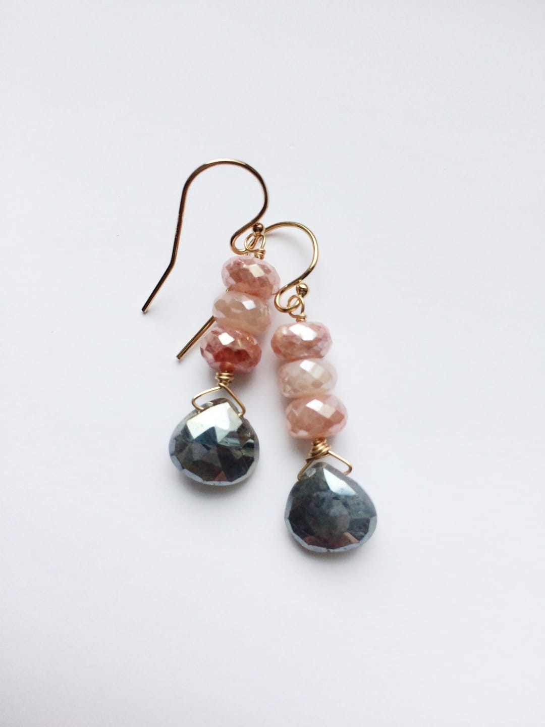 Peach Moonstone Drop Earrings: Silverite Gemstone, 14K Gold Fill - Etsy