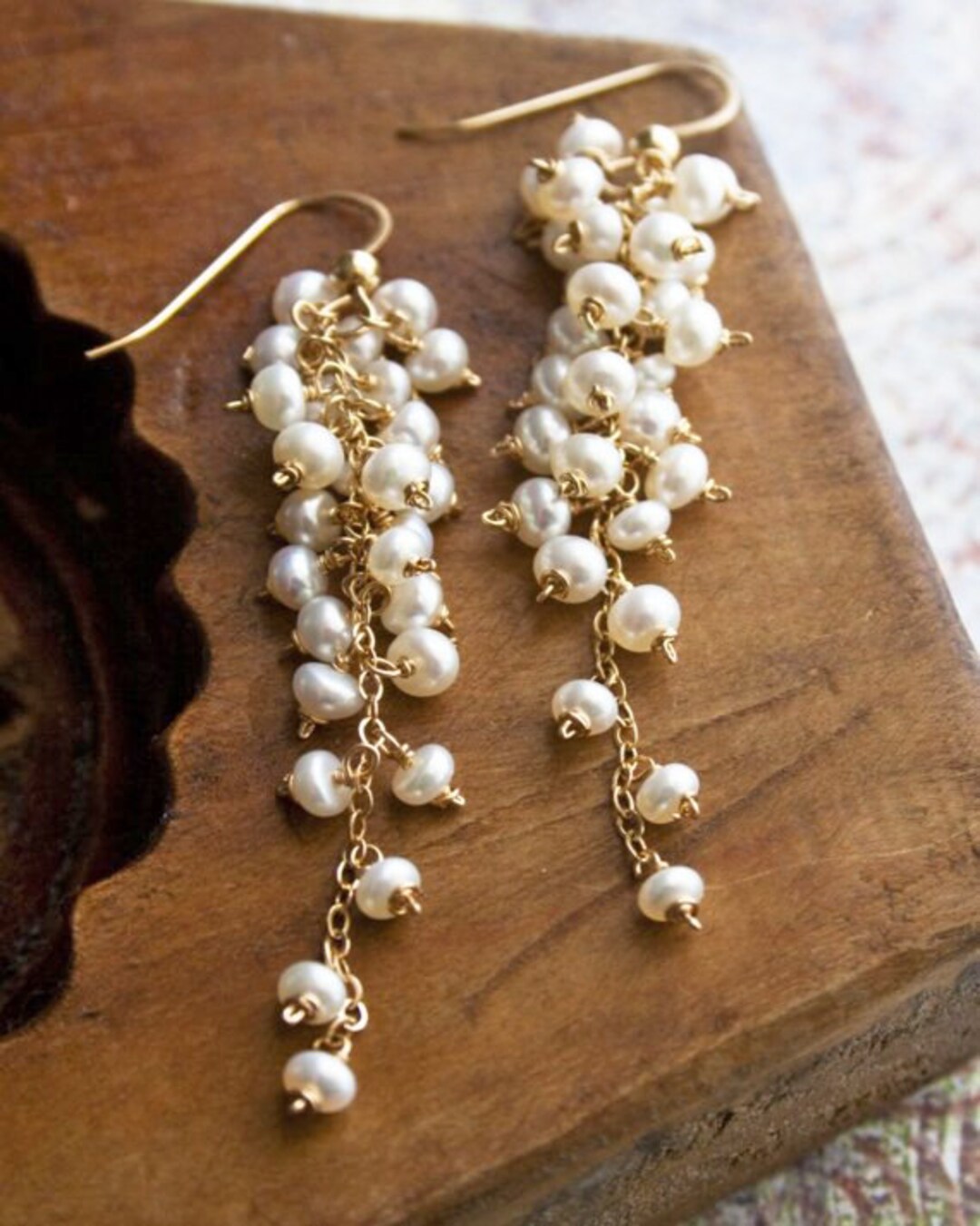 Freshwater Pearl Chandelier Earrings: 14K Gold Bridal Jewelry - Etsy