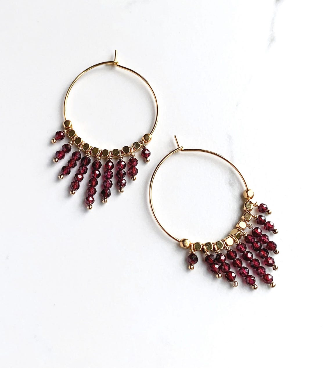 Red Bohemian Hoops, Holiday Garnet Hoop Earrings, Boho Style - Etsy