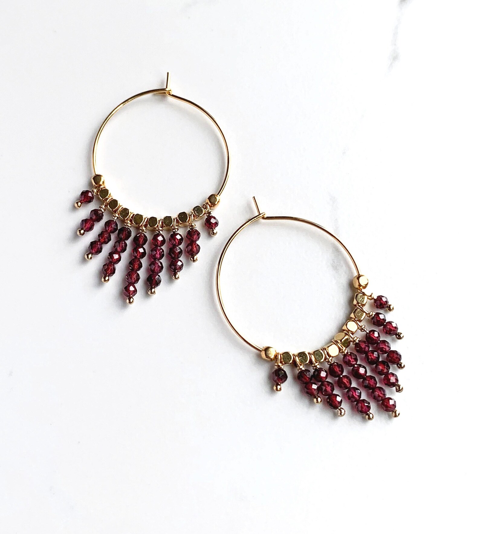 Red Bohemian Hoops, Holiday Garnet Hoop Earrings, Boho Style - Etsy