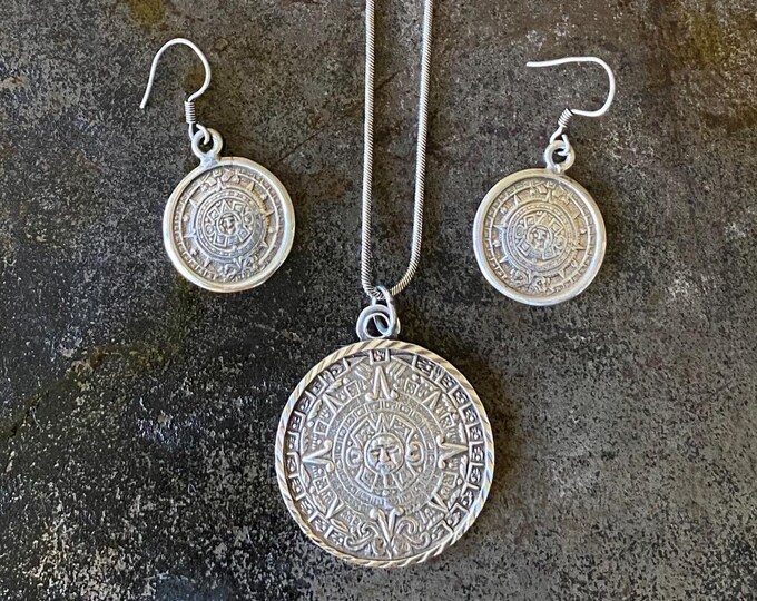 Maya Mayan Aztec Calendar Necklace Earring Set Sterling Silver - Etsy