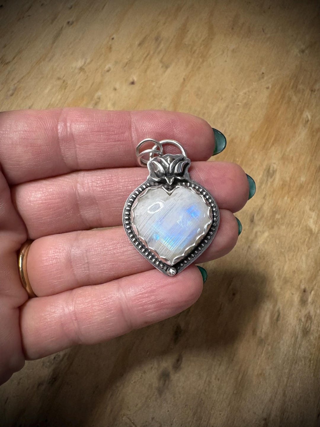 Sterling Silver & Moonstone Sacred Heart Lotus Peace Necklace - New ...