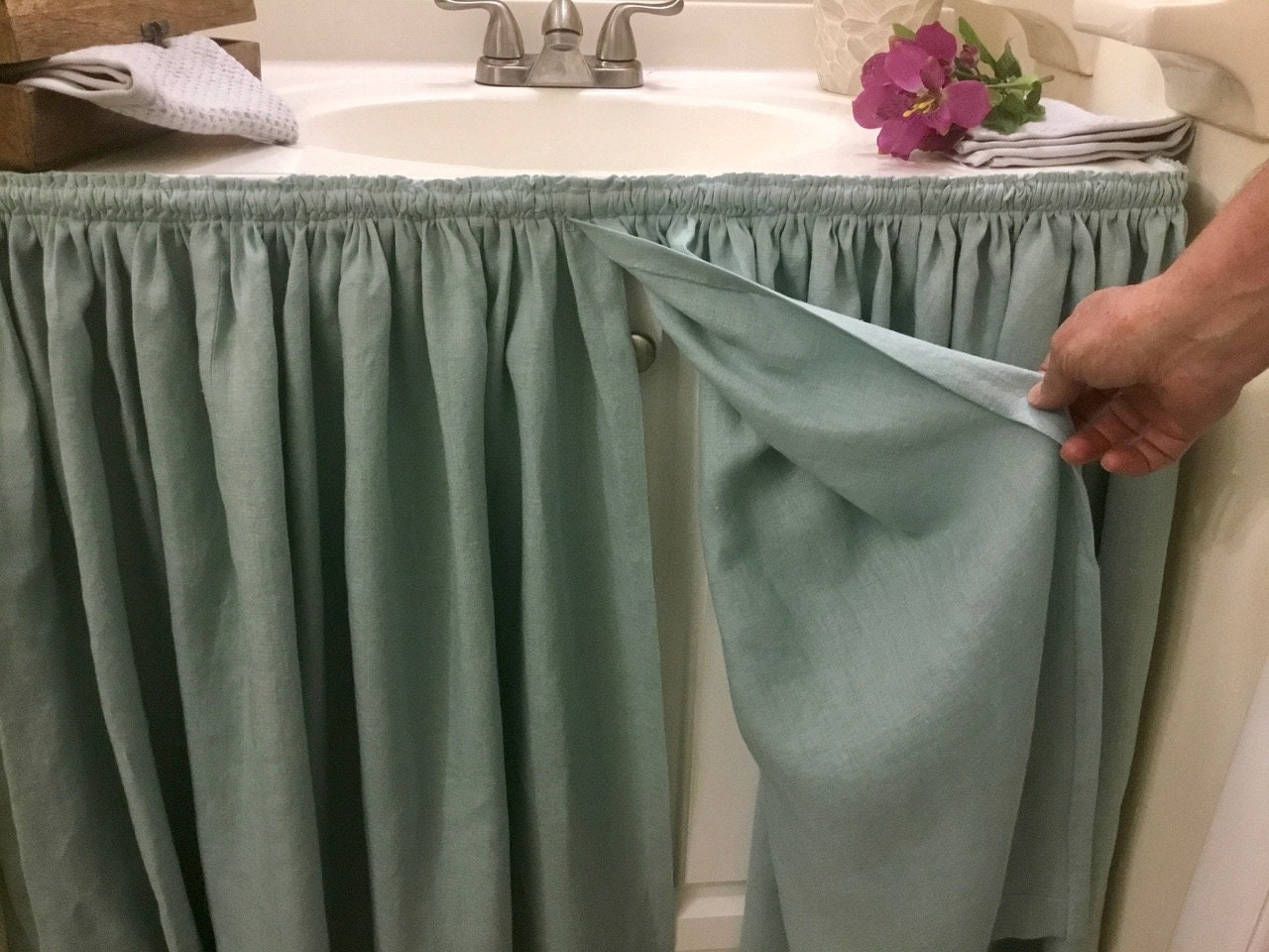 Washed Linen Cottage Shabby Coastal Chic Bathroom Sink Skirt - Etsy