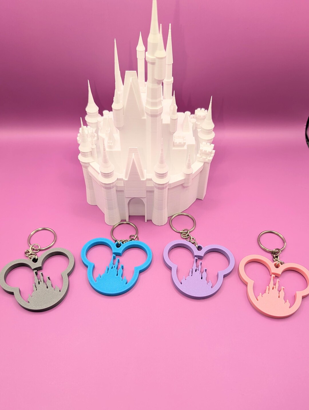 Disney Castle Mickey Keychain – 3D Printed Magic Kingdom Key Ring ...