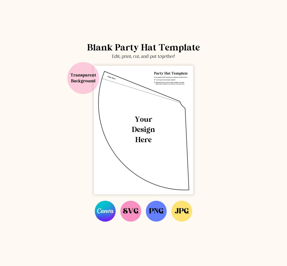Blank Party Hat Printable Template, Add Patterns and Decorations ...