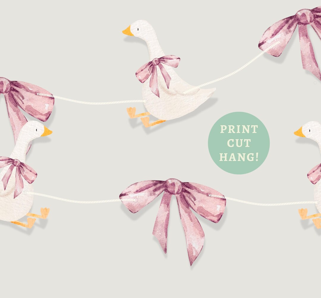 PRINTABLE Silly Goose and Pink Bow Paper Garland Bunting for Baby ...