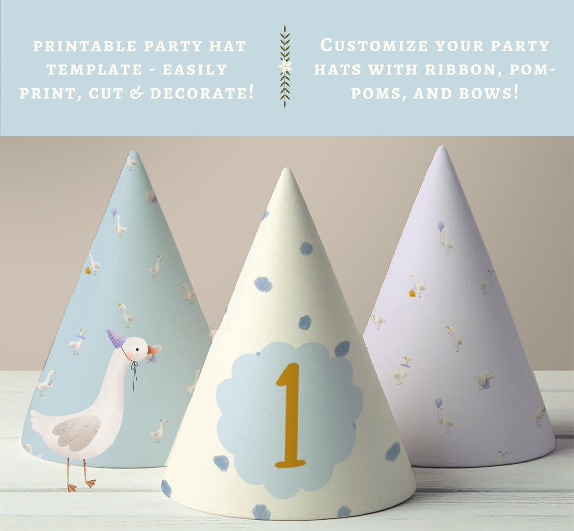 PRINTABLE One Silly Goose Party Hats, One Silly Goose Birthday Hats ...